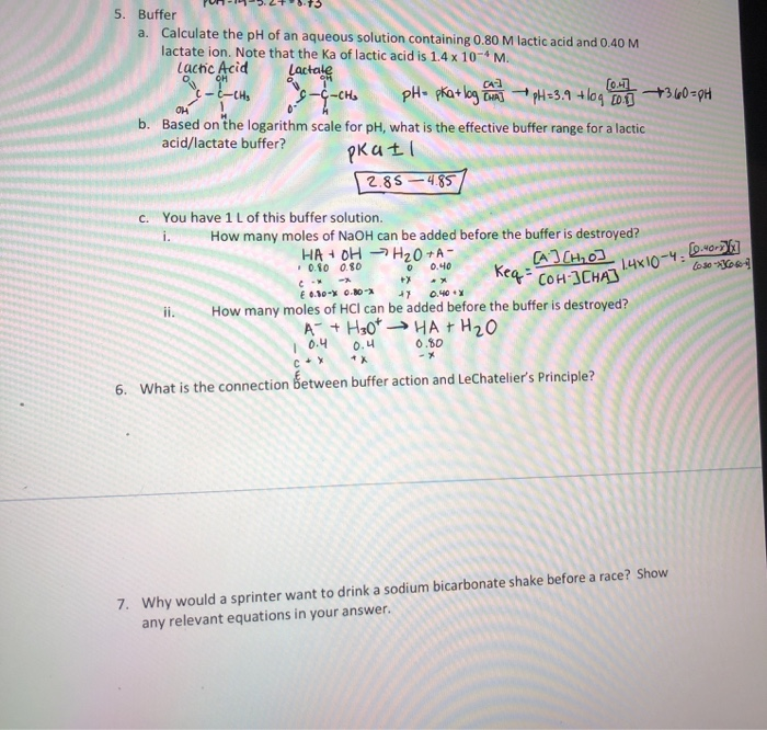 Solved 5. Buffer a. Calculate the pH of an aqueous solution | Chegg.com