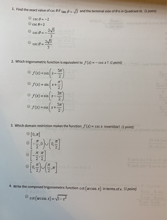 Solved 1. Find the exact value of csc Oif tan = 3 and the | Chegg.com