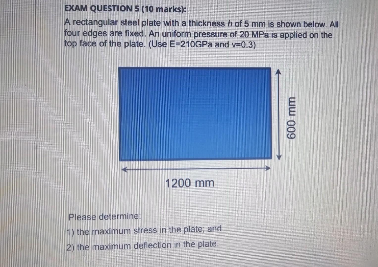 Solved EXAM QUESTION 5 (10 marks): A rectangular steel plate | Chegg.com