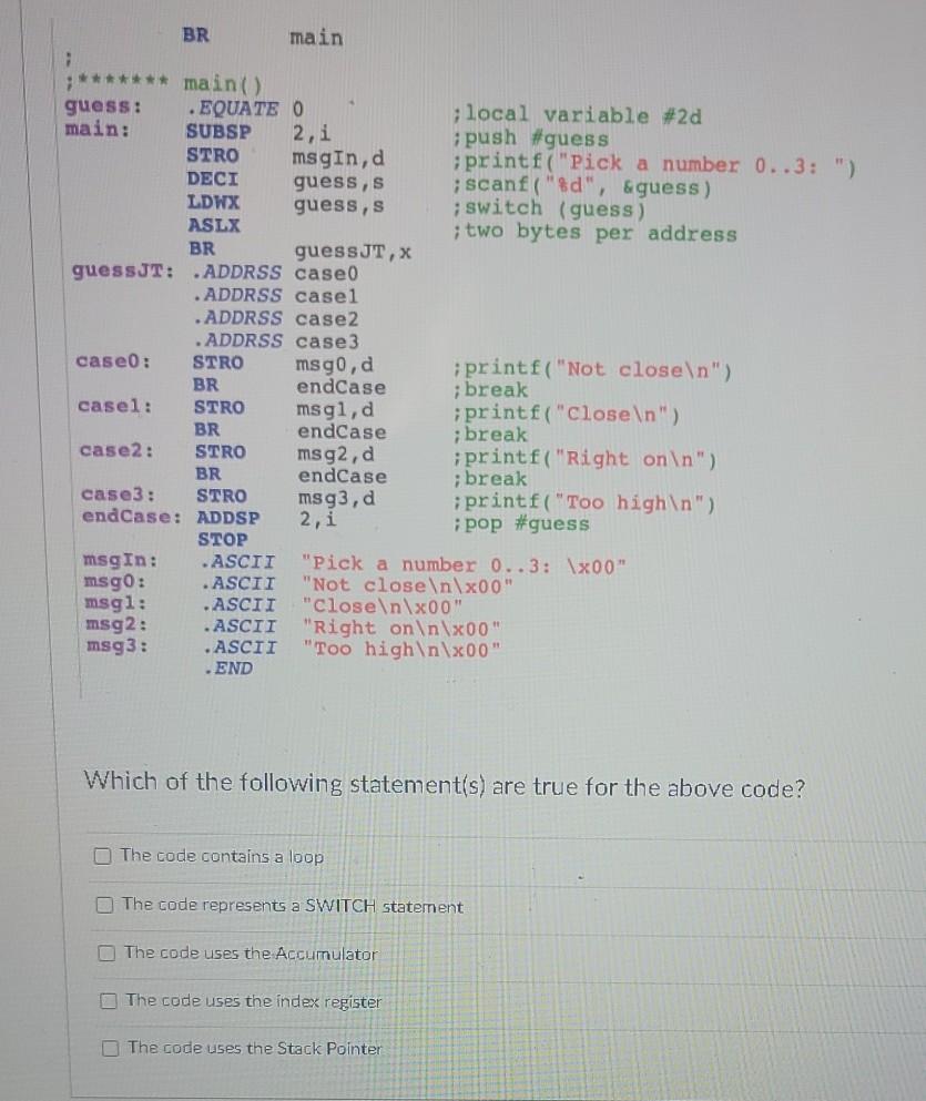 Solved BR main ** main() guess: . EQUATE 0 ; local variable | Chegg.com