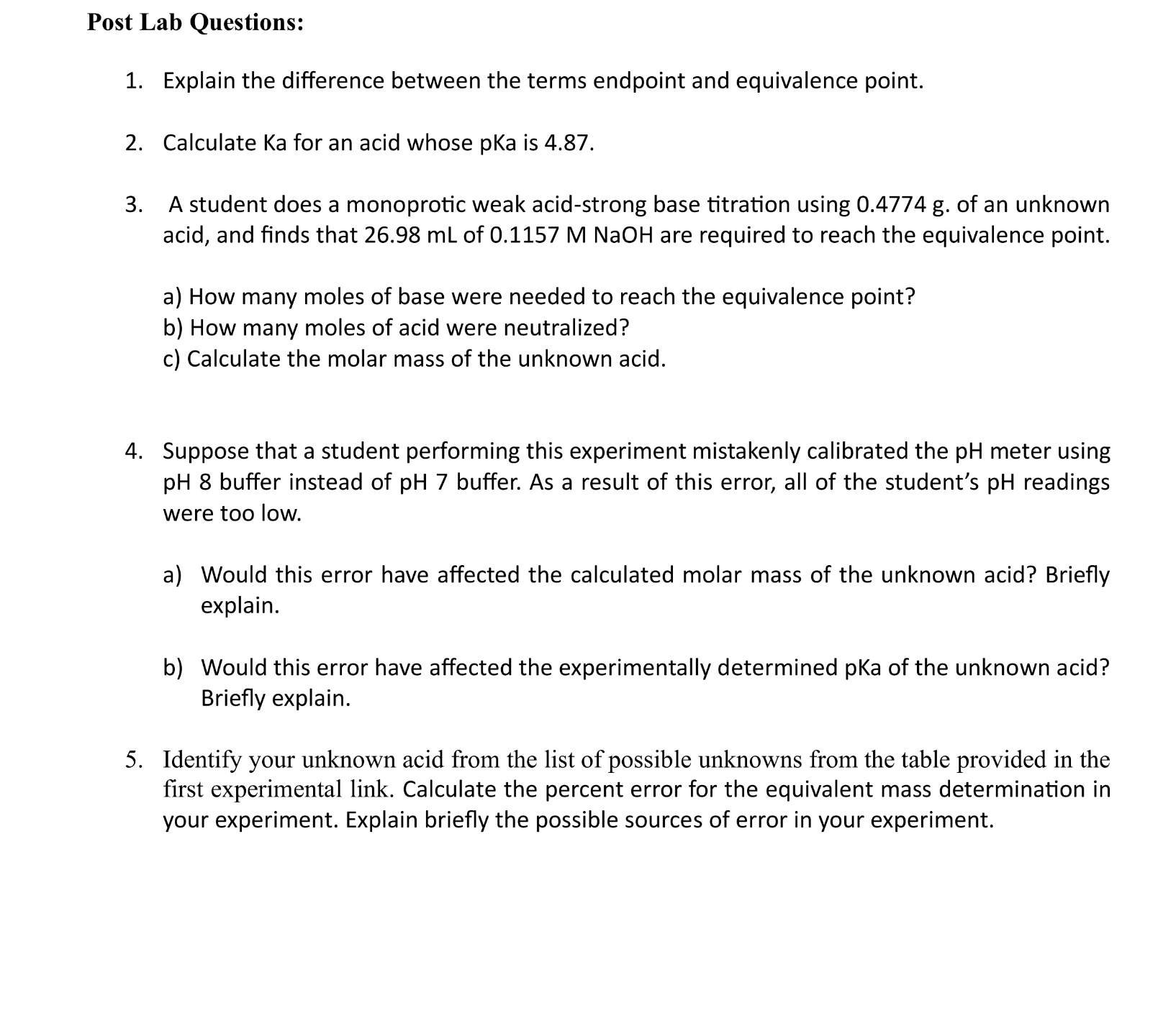 Solved Post Lab Questions Explain The Difference Between The