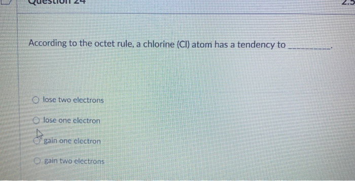 Solved According to the octet rule, a chlorine (CI) atom has | Chegg.com