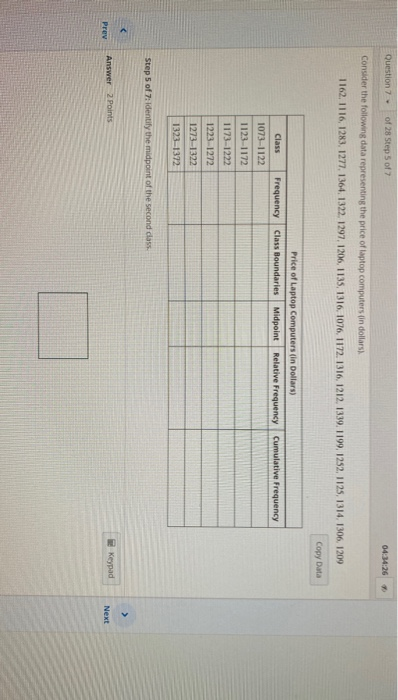 Solved Question 7 of 28 Step 1 of 2 Consider the following | Chegg.com