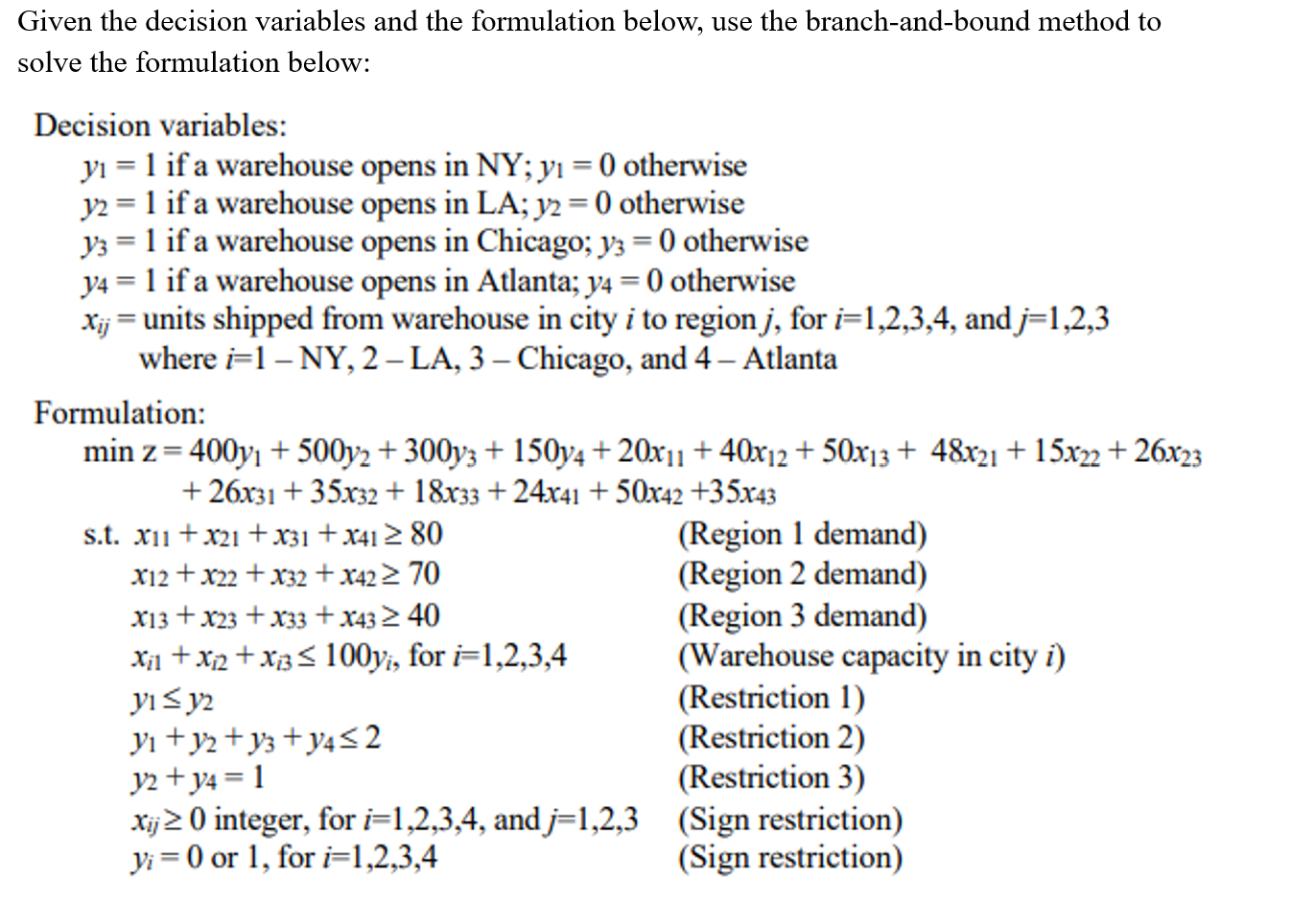 Solved Given the decision variables and the formulation | Chegg.com