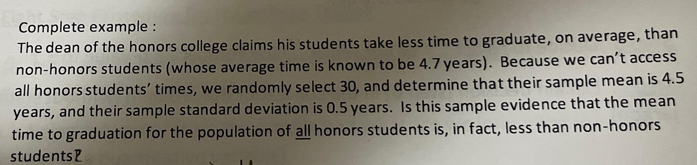 Complete example :The dean of the honors college | Chegg.com