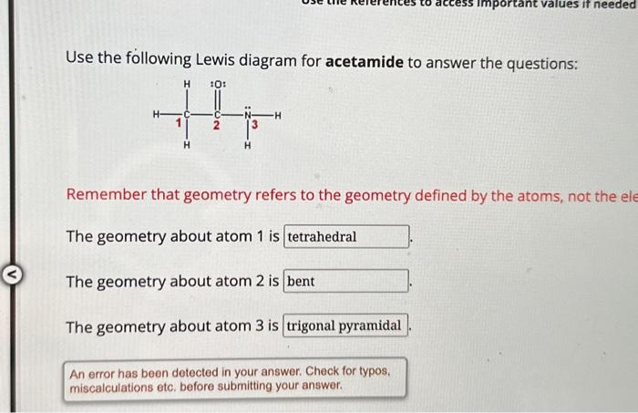 Solved Use the following Lewis diagram for acetamide to | Chegg.com