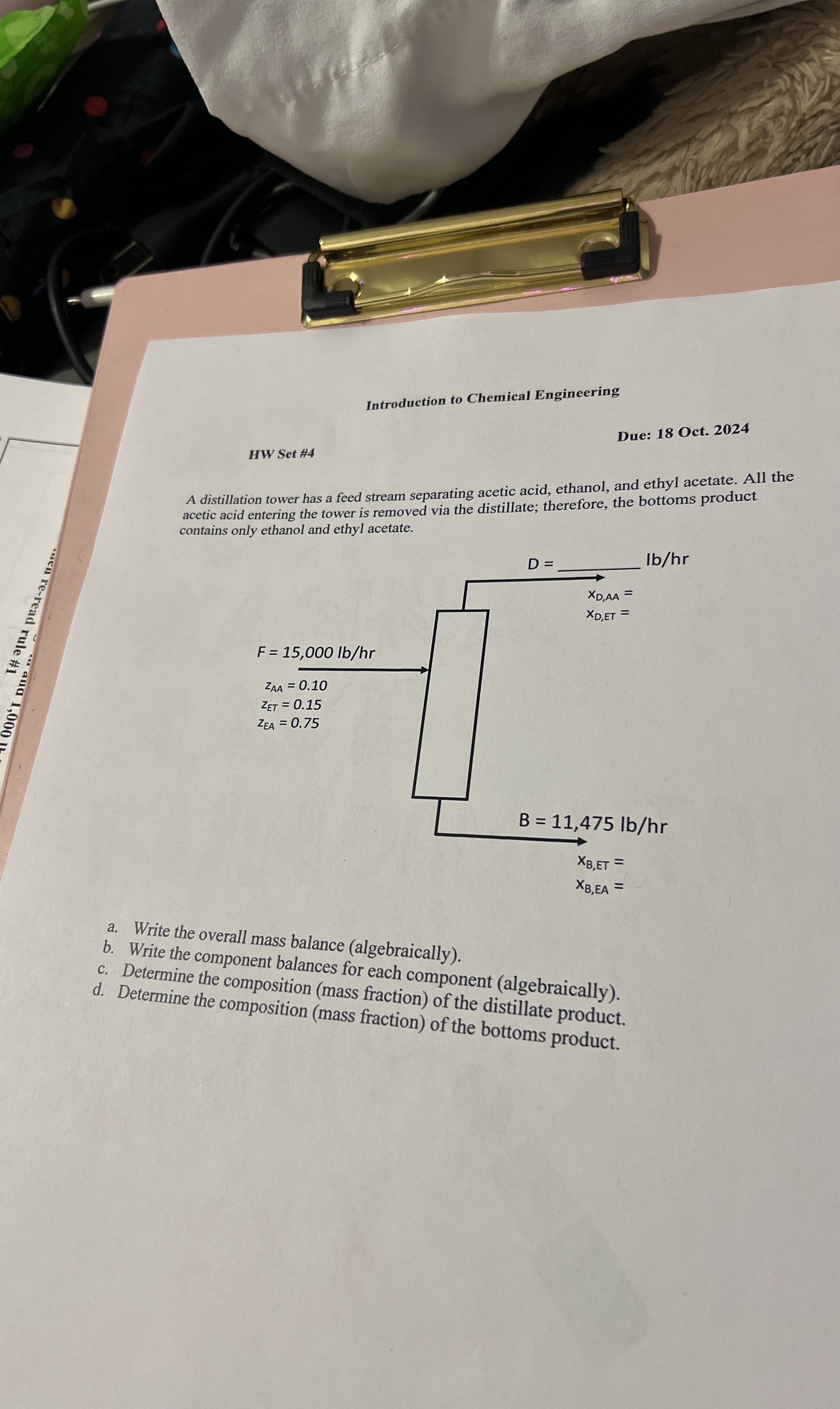 Solved Introduction to Chemical EngineeringHW Set #4Due: 18 | Chegg.com