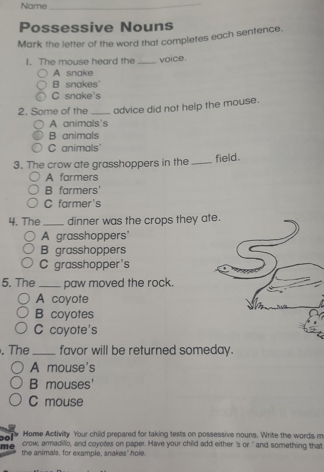 Solved Possessive Nouns Mark the letter of the word that | Chegg.com