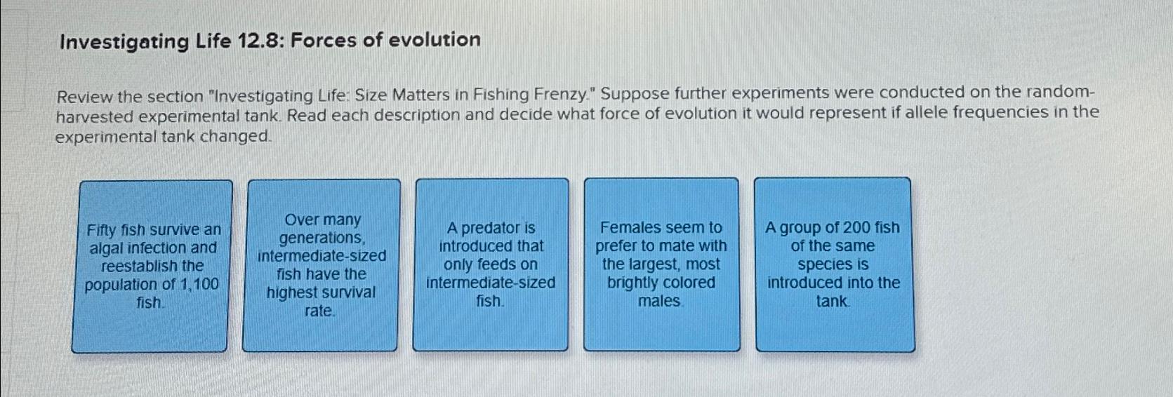 Solved Investigating Life 12.8: Forces of evolutionReview | Chegg.com Solved Investigating Life 12.8: Forces of evolutionReview | Chegg.com