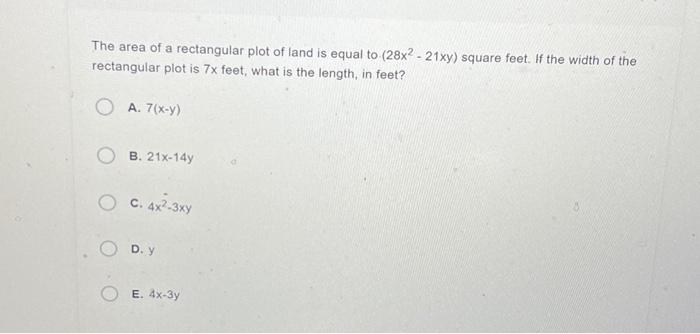 Solved The area of a rectangular plot of land is equal to | Chegg.com