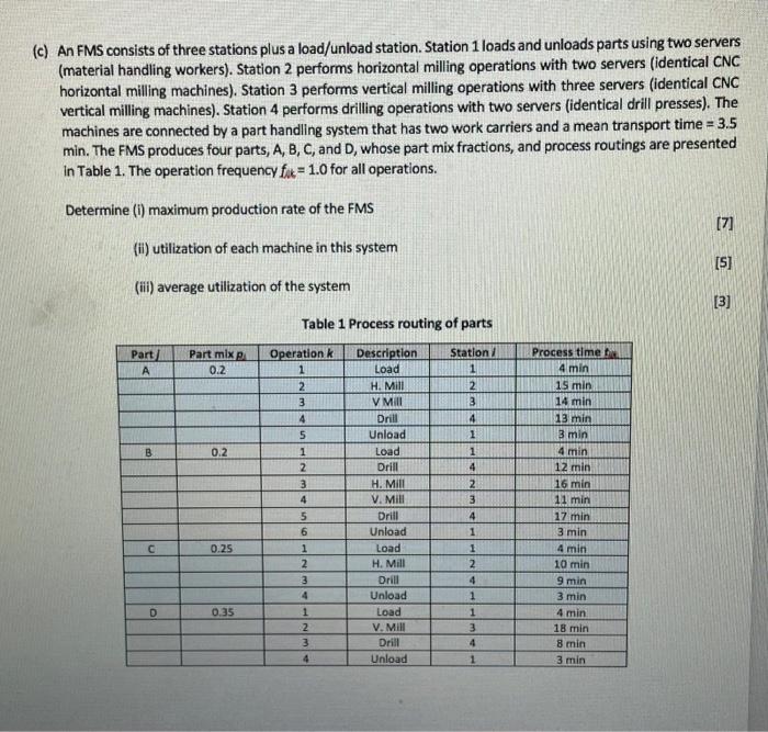 Solved (c) An FMS consists of three stations plus a | Chegg.com