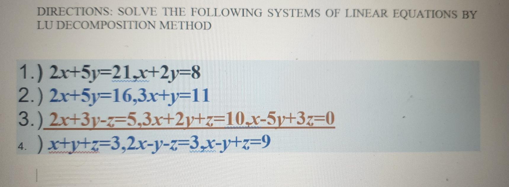 Solved DIRECTIONS: SOLVE THE FOLLOWING SYSTEMS OF LINEAR | Chegg.com