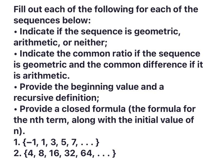Solved Fill out each of the following for each of the | Chegg.com