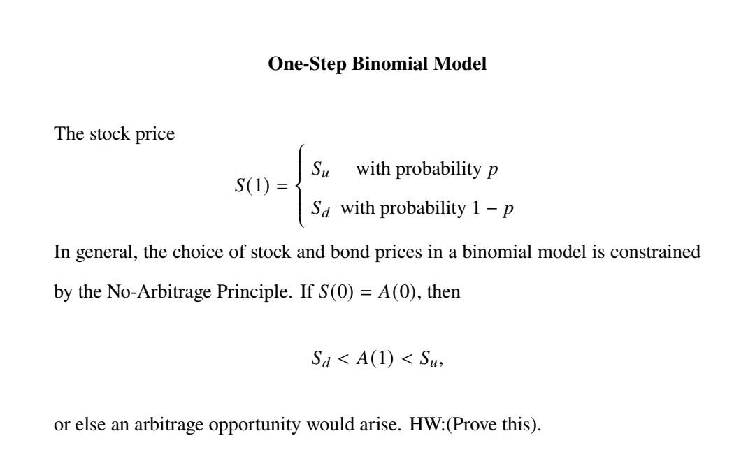 One-Step Binomial Model The stock price Su with | Chegg.com