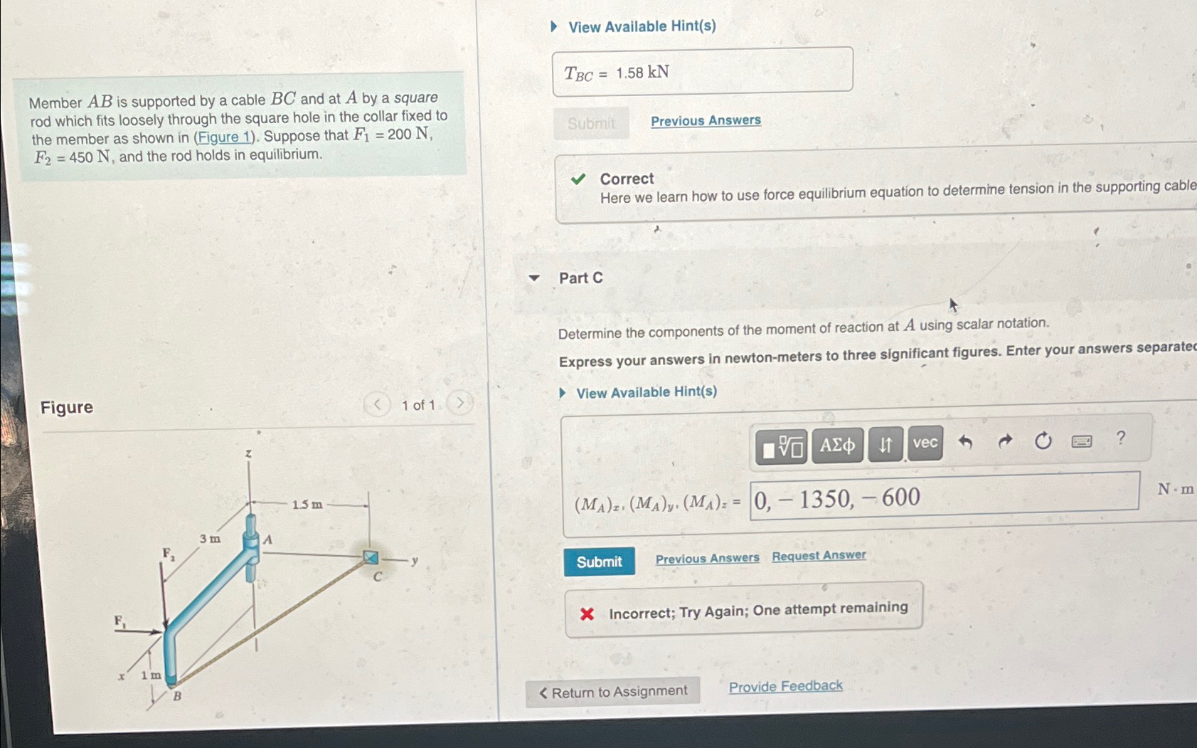 Solved View Available Hint(s)Member AB ﻿is supported by a | Chegg.com