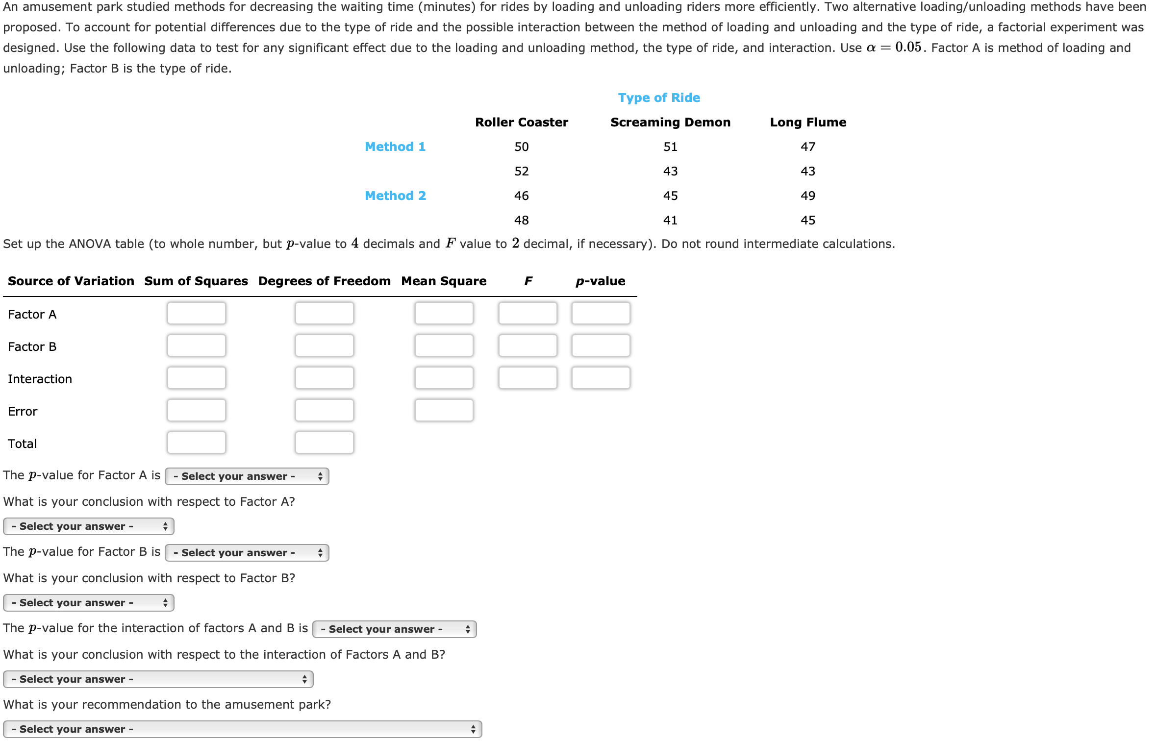Solved unloading; Factor B ﻿is the type of ride.Set up the | Chegg.com