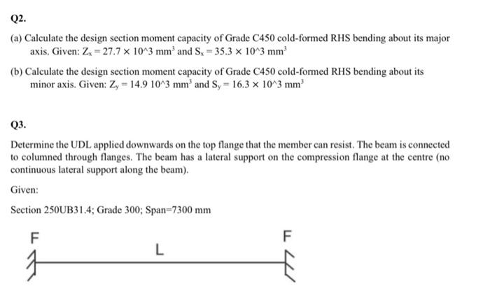 Solved Q2. (a) Calculate the design section moment capacity | Chegg.com