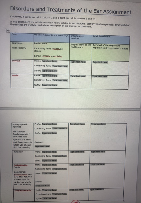 Disorders and Treatments of the Ear Assignment (30 | Chegg.com