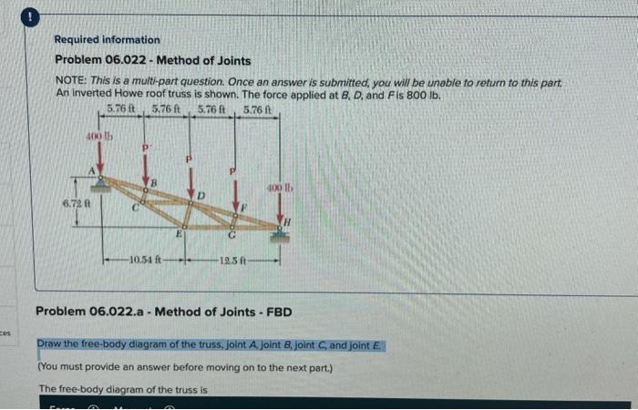 Solved Problem 06.022 - Method of Joints NOTE: This is a | Chegg.com