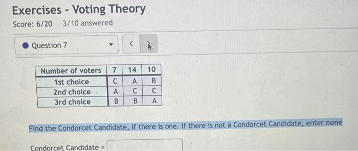 Solved Exercises - Voting Theory Score: 6/203/10 answered | Chegg.com