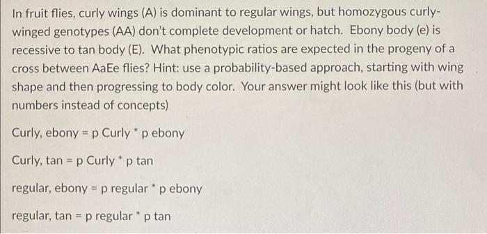 Solved In fruit flies, curly wings (A) is dominant to | Chegg.com