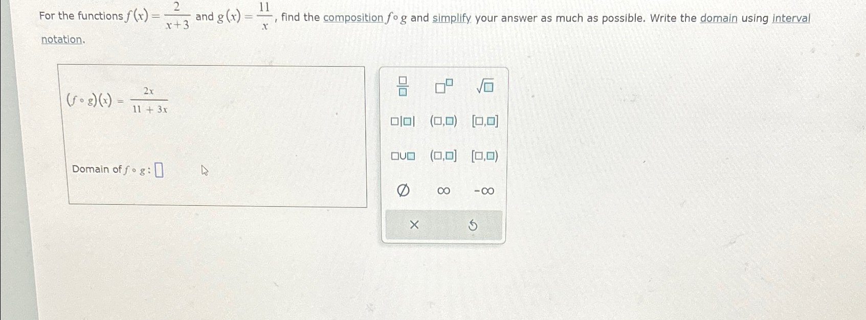Solved For the functions f(x)=2x+3 ﻿and g(x)=11x, ﻿find the | Chegg.com