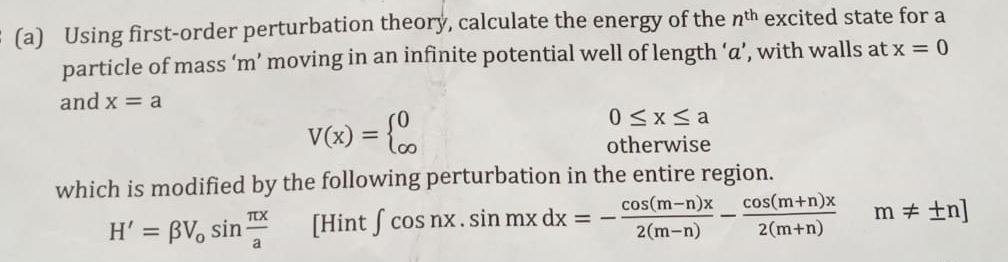 Solved (a) ﻿Using first-order perturbation theory, calculate | Chegg.com