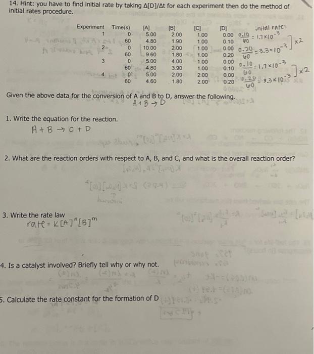 Solved 14. Hint: you have to find initial rate by taking | Chegg.com