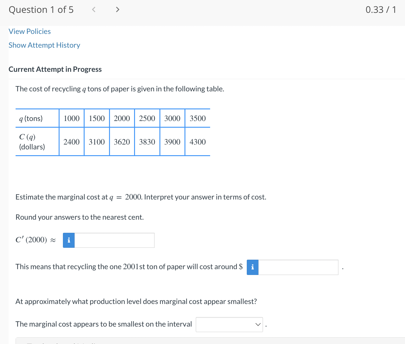 Solved The cost of recycling q ﻿tons of paper is given in | Chegg.com