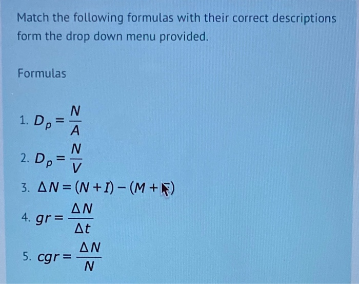 Solved Match the following formulas with their correct | Chegg.com