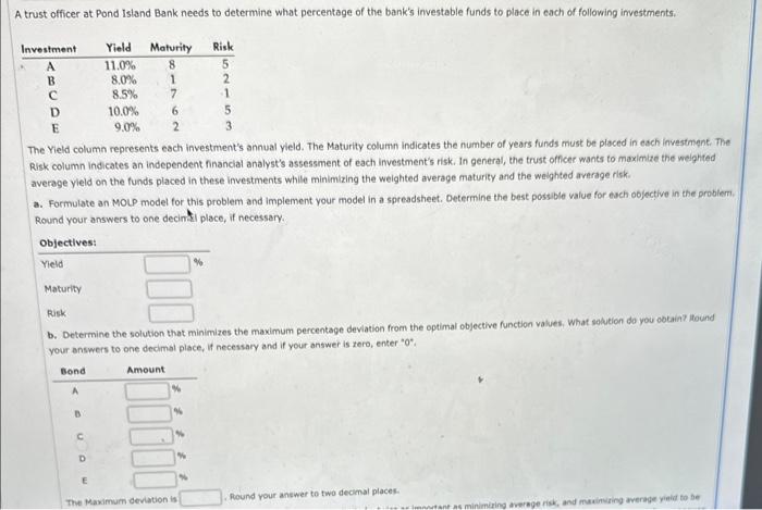 Solved The Yield column represents each investment's annual | Chegg.com