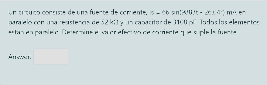Solved Un circuito consiste de una fuente de corriente, Is | Chegg.com