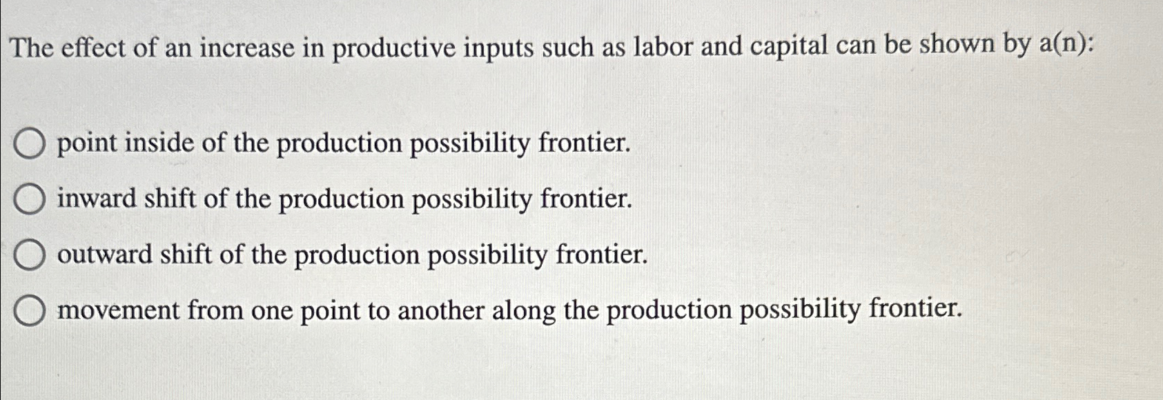 Solved The effect of an increase in productive inputs such | Chegg.com