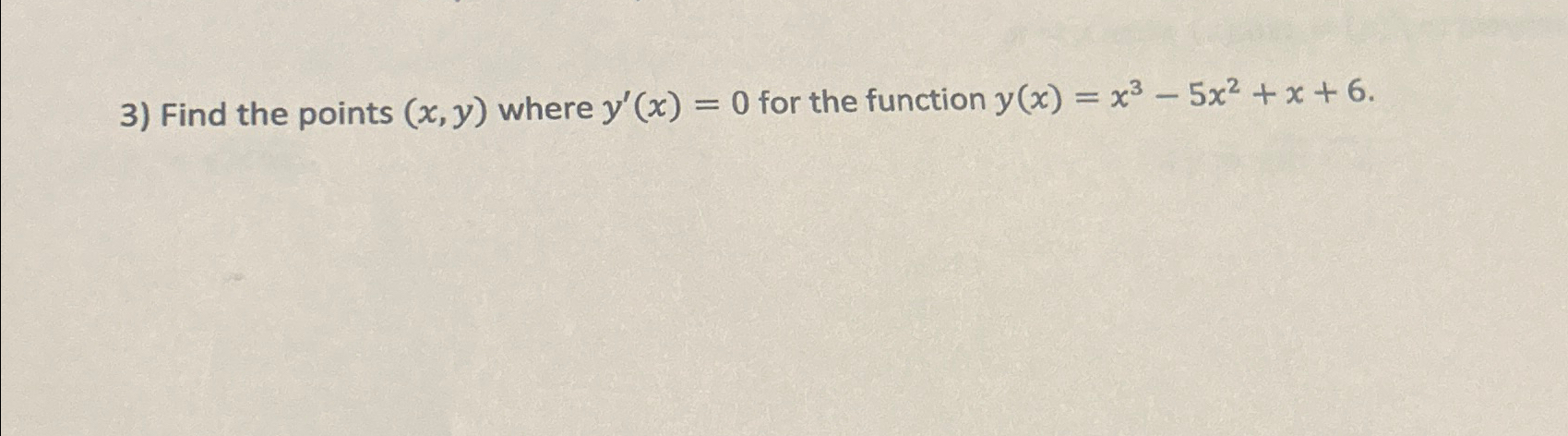 Solved Find the points (x,y) ﻿where y'(x)=0 ﻿for the | Chegg.com