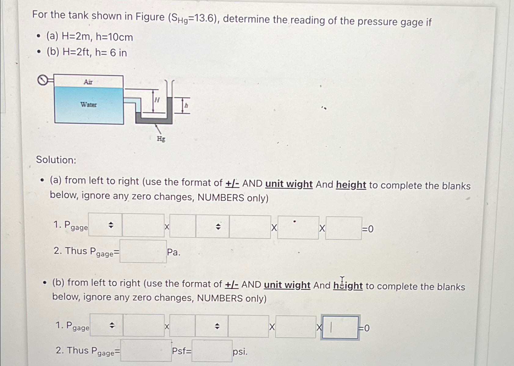 Solved Steps for...For the tank shown in Figure )=(13.6, | Chegg.com