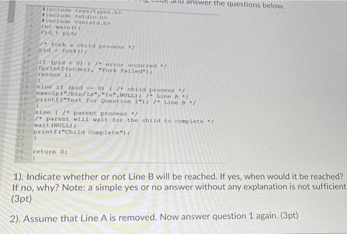 Solved diu answer the questions below. include Cays/types.h> | Chegg.com