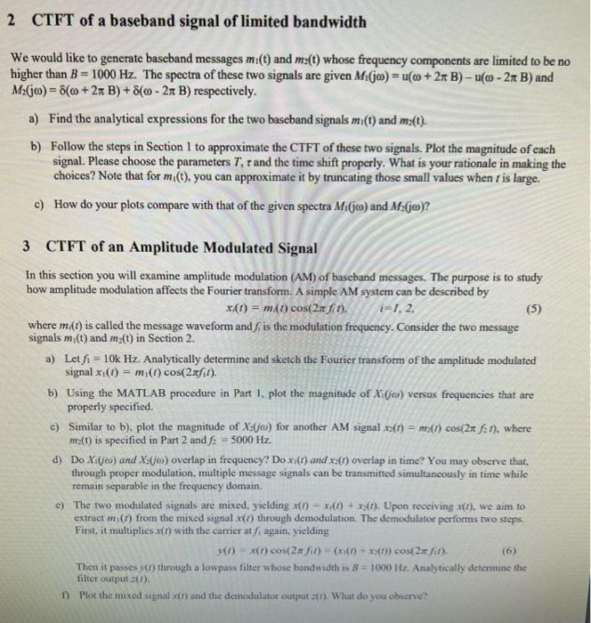 Solved 2 CTFT of a baseband signal of limited bandwidth We | Chegg.com