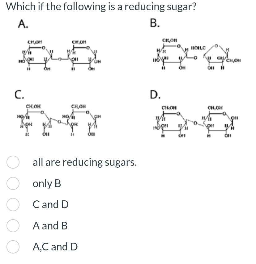 Solved Which if the following is a reducing sugar?A.B.nall | Chegg.com