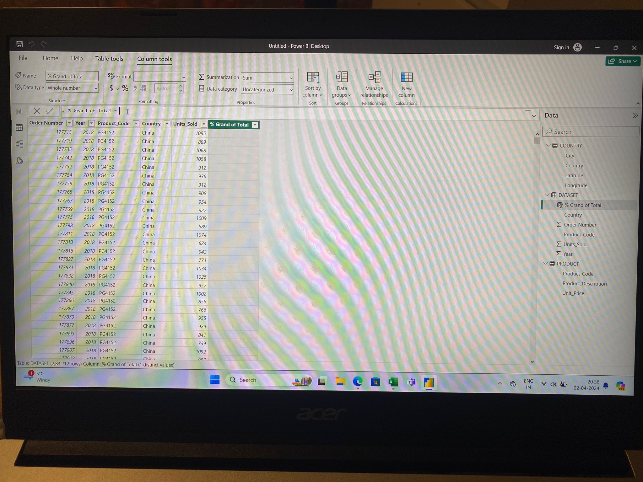 Solved In the table dataset: create a new column named %of | Chegg.com