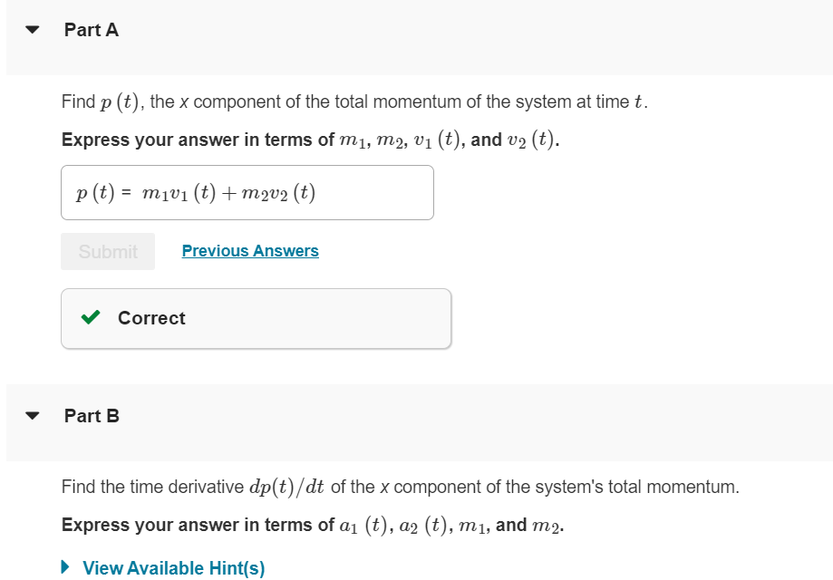 Solved Part AFind p(t), ﻿the x ﻿component of the total | Chegg.com