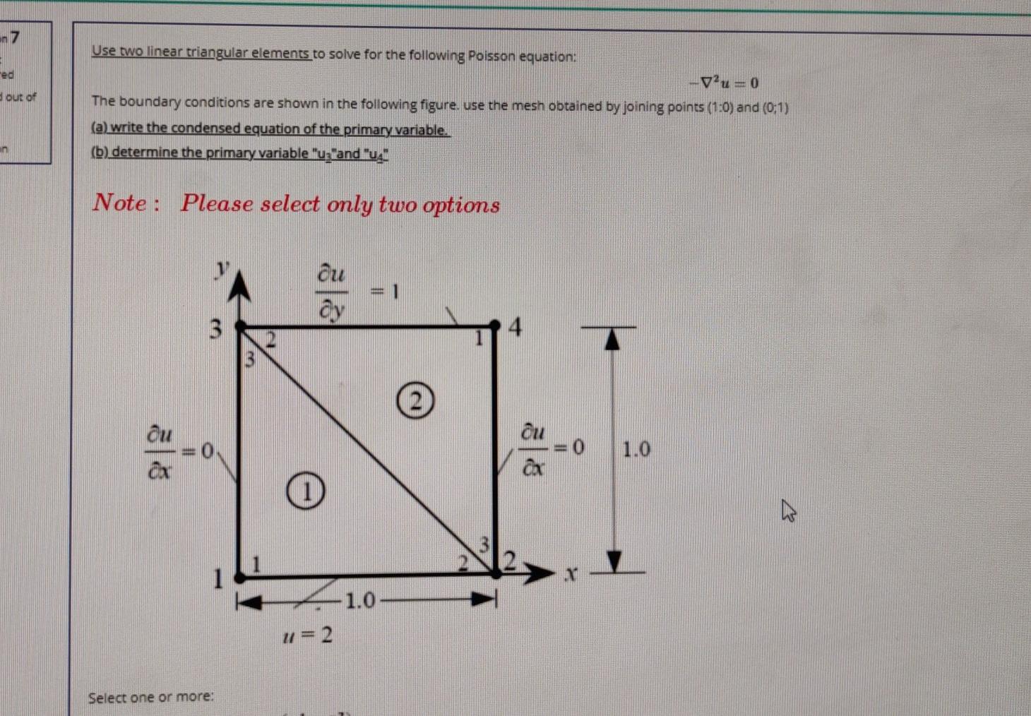 Solved un 7 Use two linear triangular elements to solve for | Chegg.com
