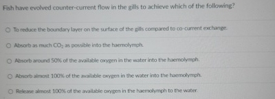 Solved Fish have evolved counter-current flow in the gills | Chegg.com