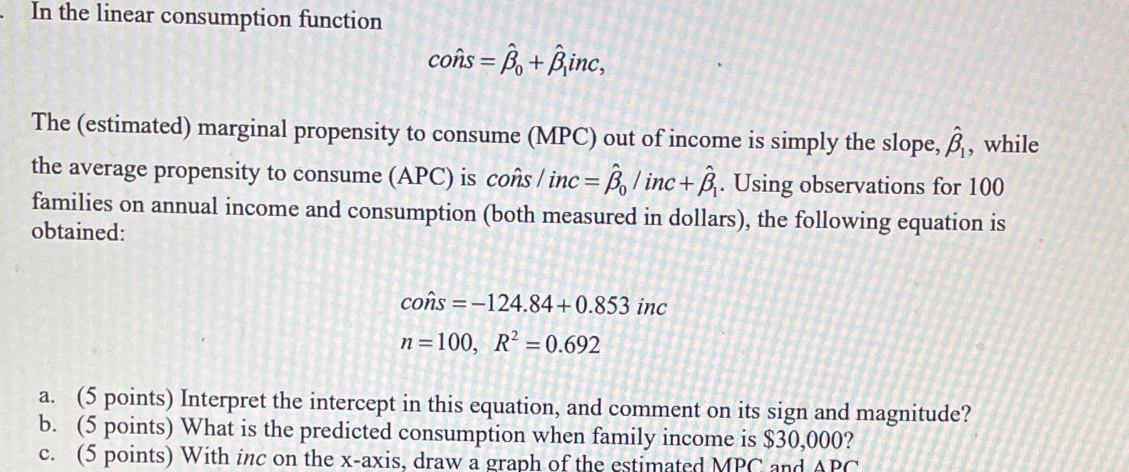 Solved In the linear consumption function ﻿cons | Chegg.com