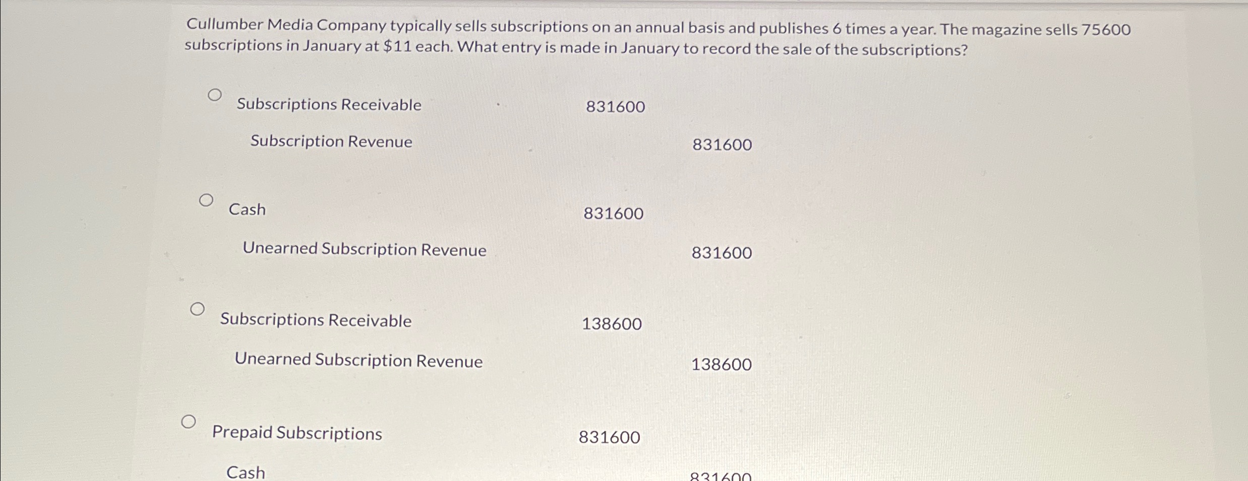 Solved Cullumber Media Company typically sells subscriptions | Chegg.com