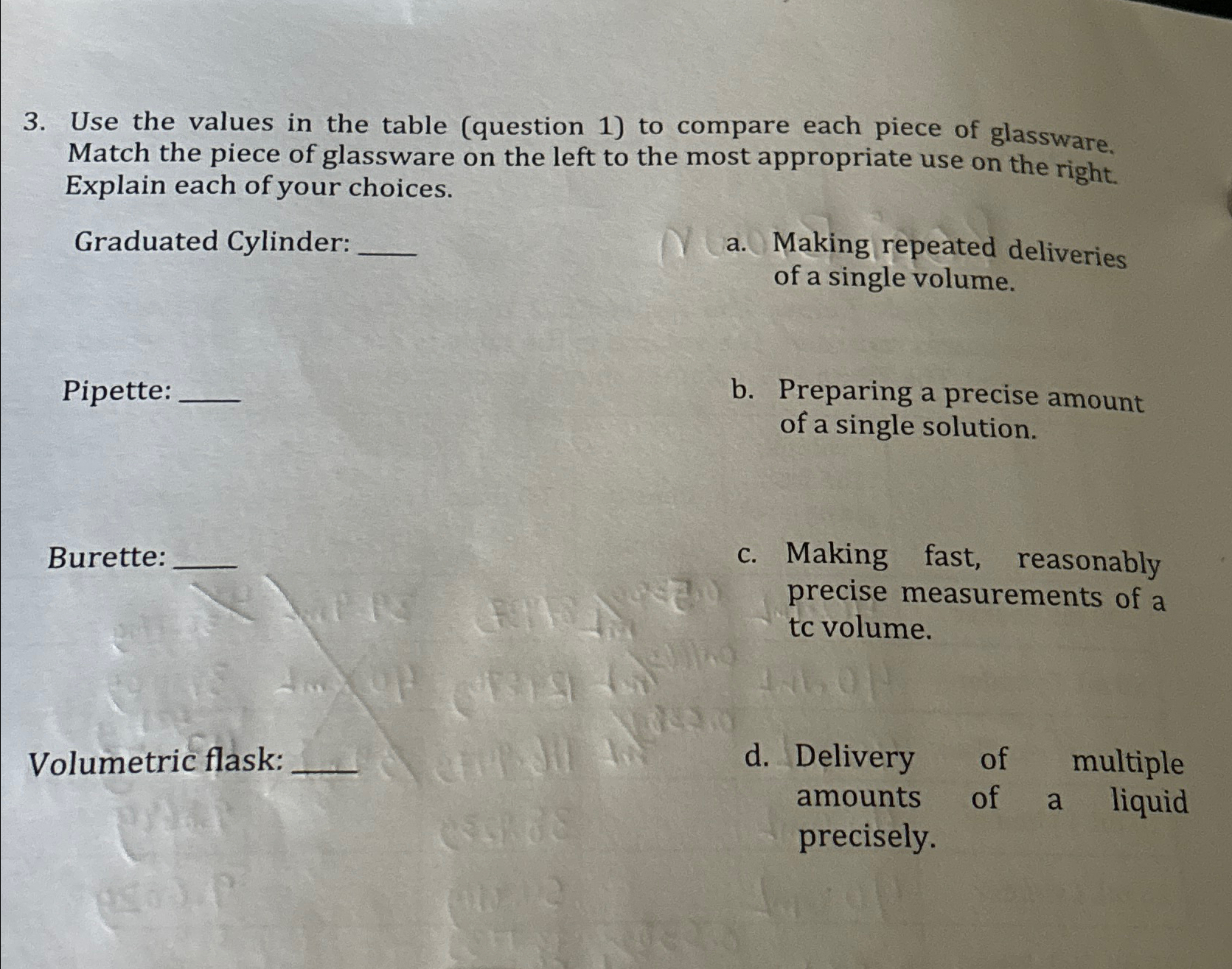 Solved Use the values in the table (question 1) ﻿to compare | Chegg.com