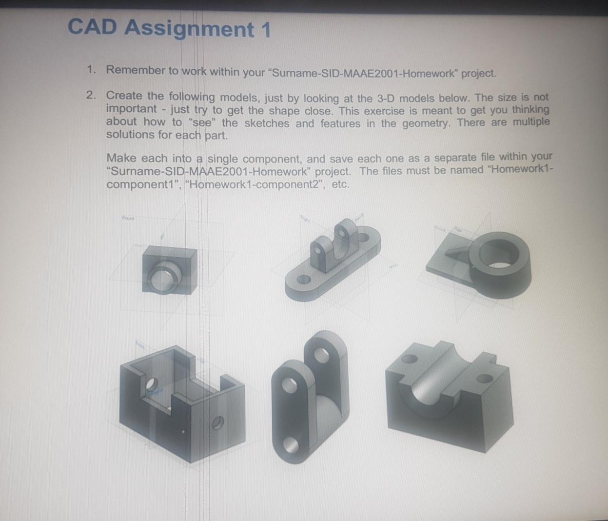 Solved CAD Assignment 1 1. Remember to work within your | Chegg.com