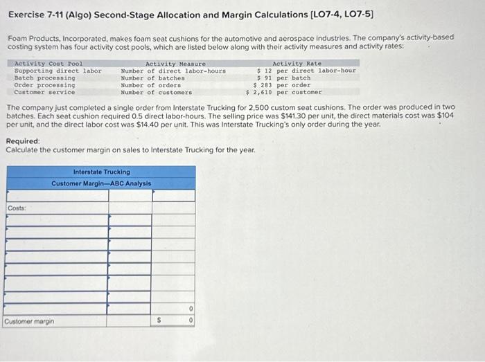 Solved Exercise 7-11 (Algo) Second-Stage Allocation and | Chegg.com