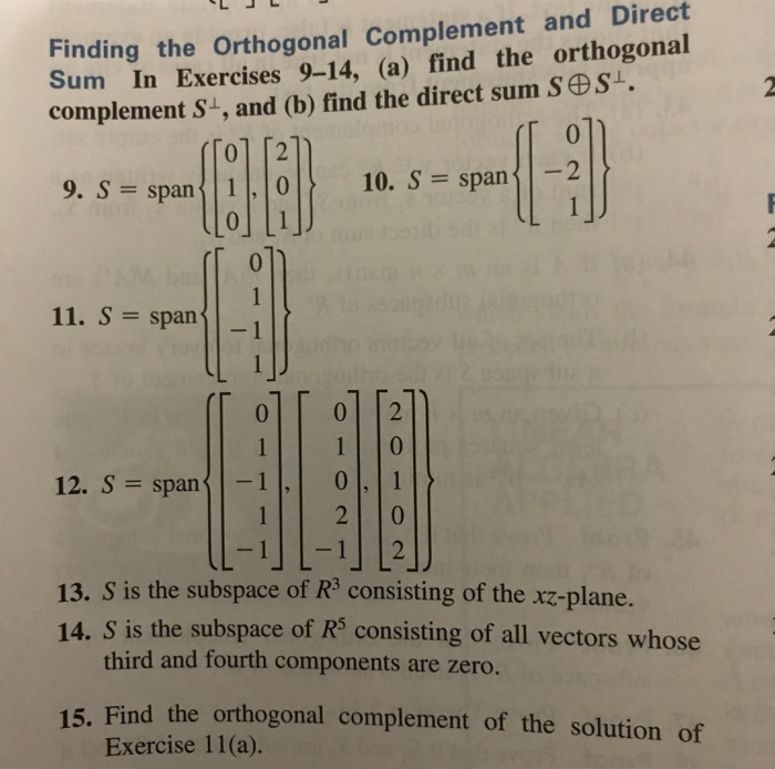 Solved Finding the Orthogonal Complement and Direct Sum In | Chegg.com