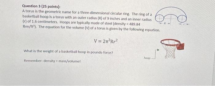 Solved Question 3 ( 25 points): A torus is the geometric | Chegg.com
