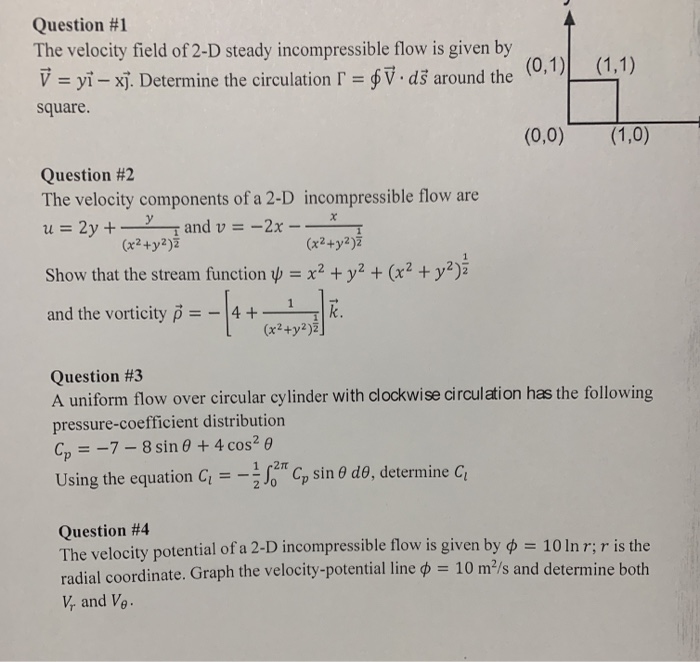 Solved Question #1 The velocity field of 2-D steady | Chegg.com